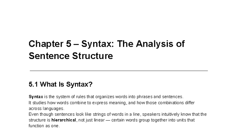 Chapter 5 Syntax: Analyzing Sentence Structure and Grammar - Studocu