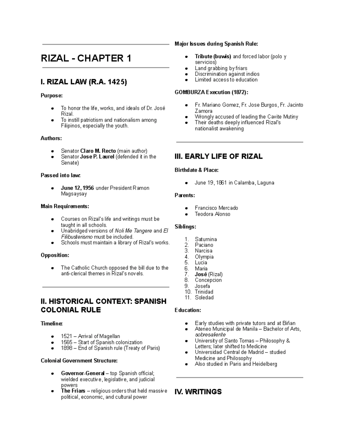 Life and Works of Jose Rizal: Comprehensive 1st Sem Reviewer - Studocu