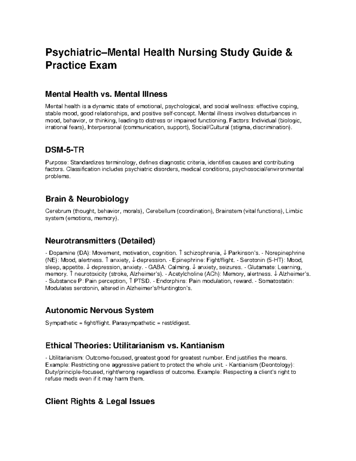 Psych Nursing Study Guide and Practice Exam - Psychiatric–Mental Health ...