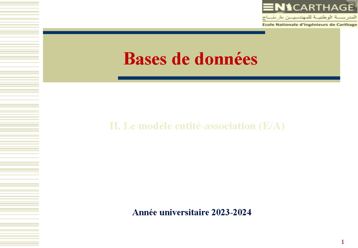 Chapitre 1: Modèle Entité-Association en Bases de Données - Studocu