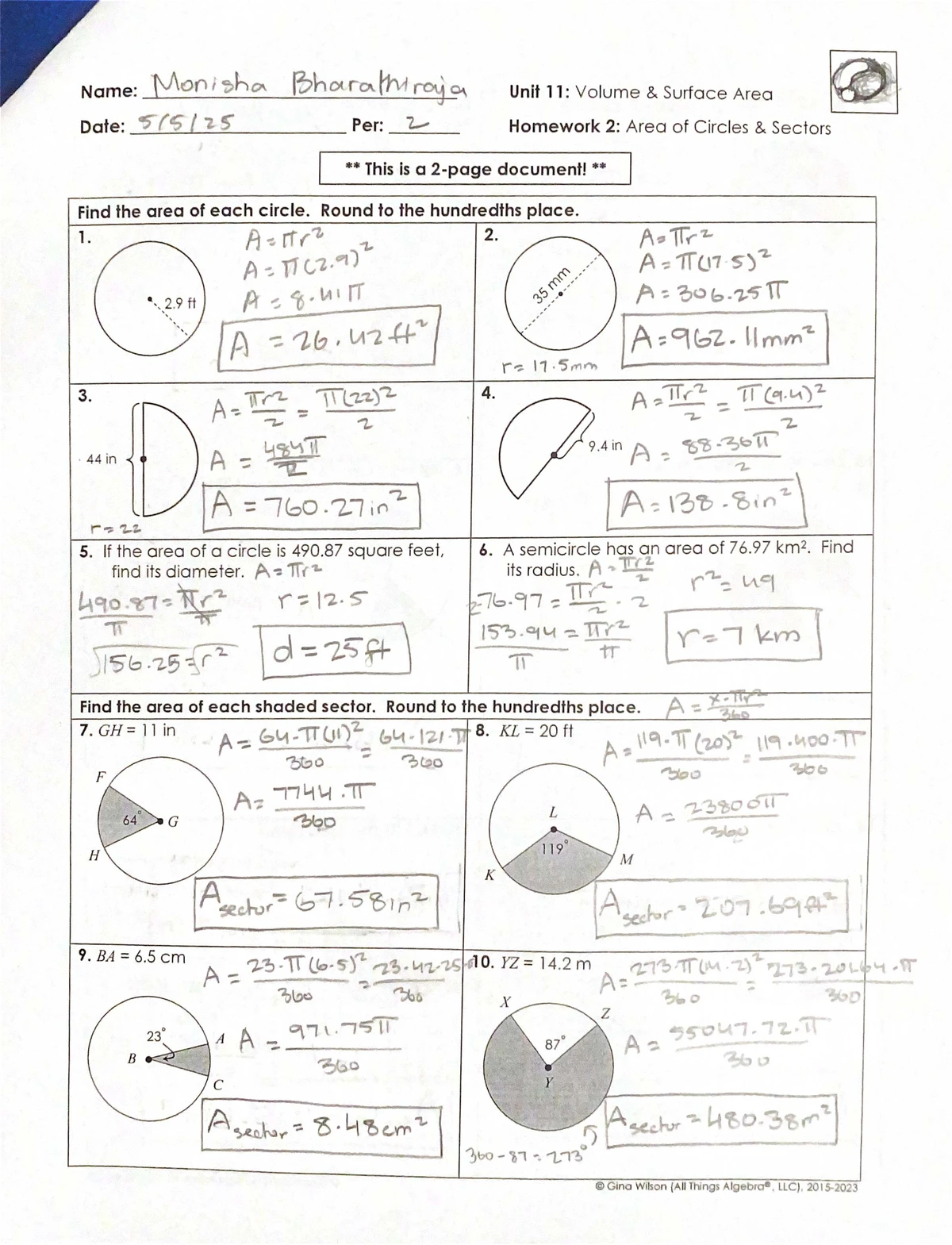 Geometry Unit 11: Homework 10 - Surface Area of Pyramids & Cones - Studocu