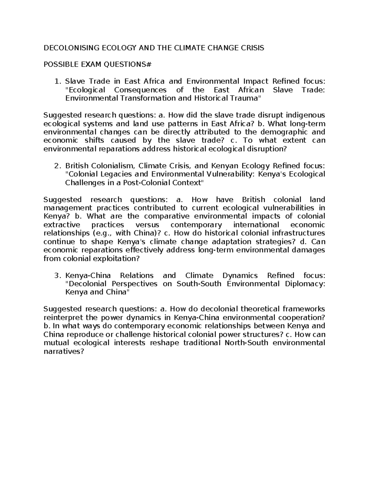 Decolonising Ecology and the Climate Change Crisis Exam - DECOLONISING ...