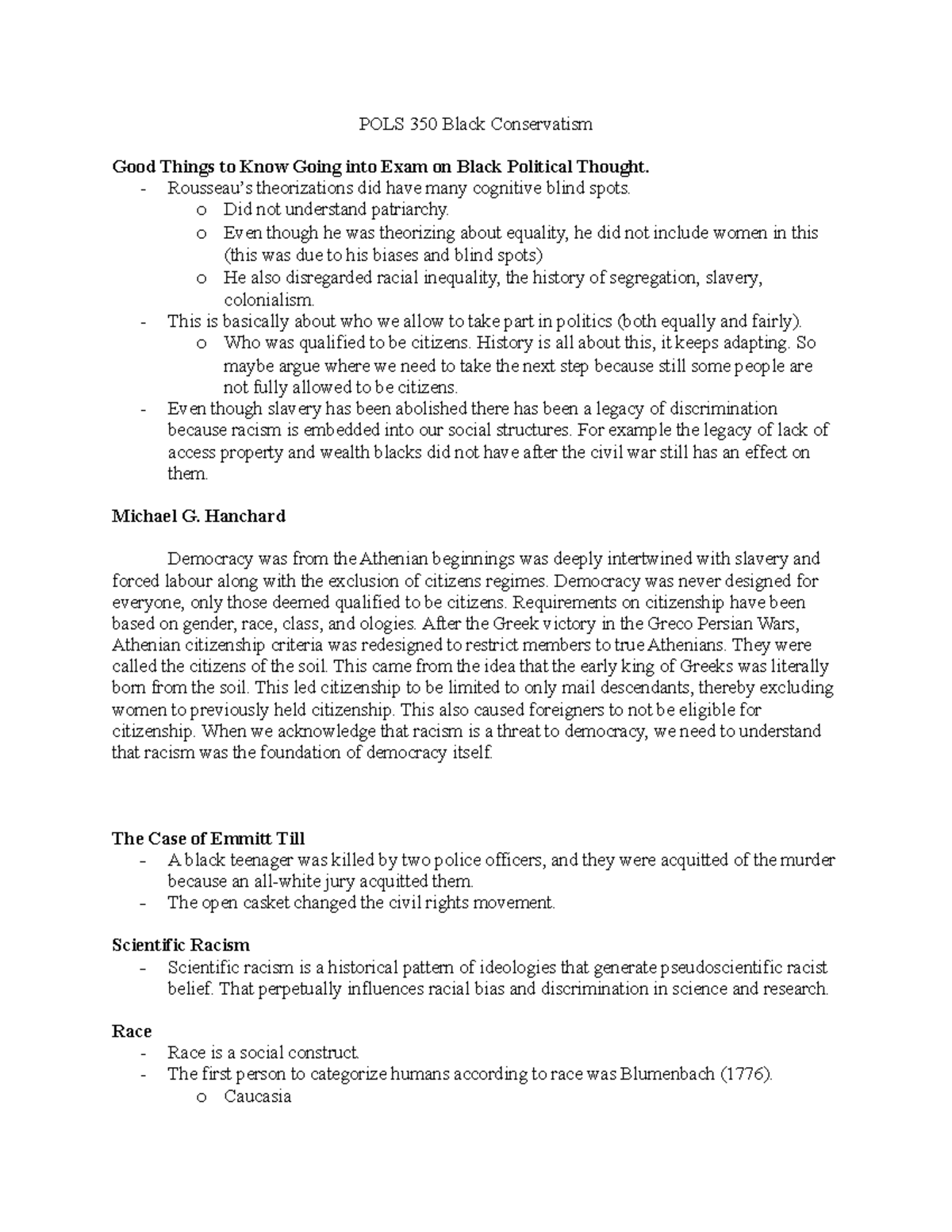 POLS 350 Final Exam Notes: Understanding Black Conservatism and ...
