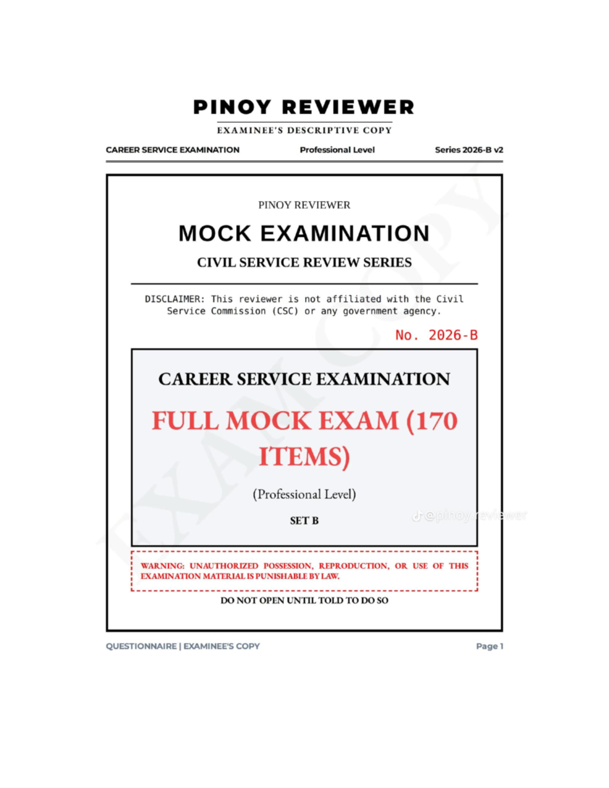 CSC - Comprehensive Reviewer for Career Service Exam (Professional ...
