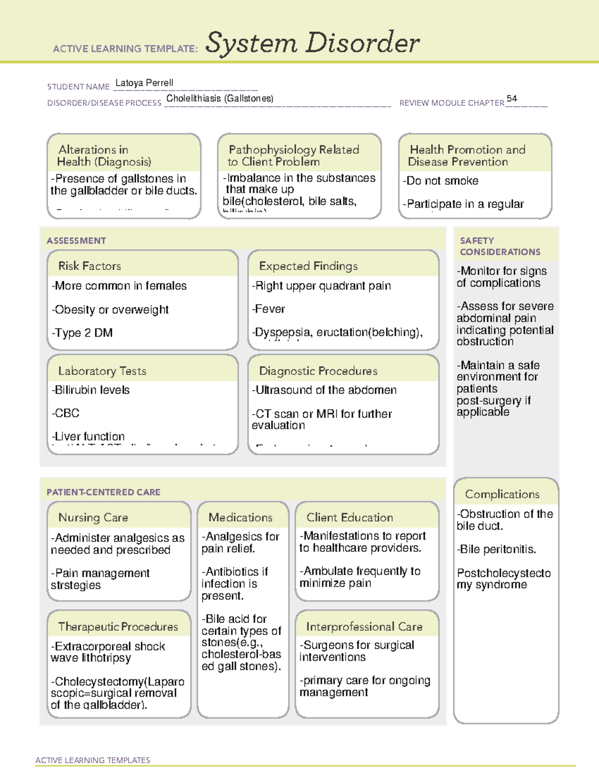 ATI Disease Diagnosis Concept Map: Cholelithiasis Overview - Studocu