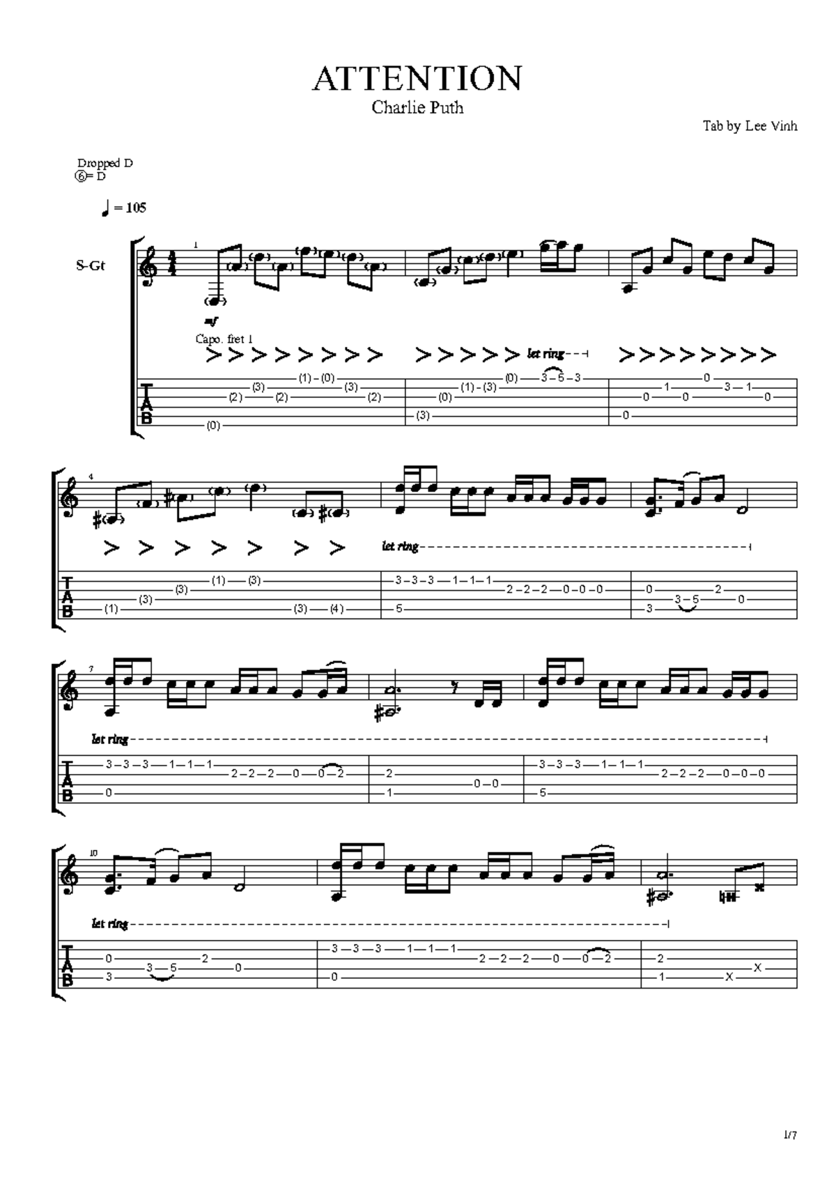 Attention - Charlie Puth Tab (Dropped D, Capo 1) - Studocu