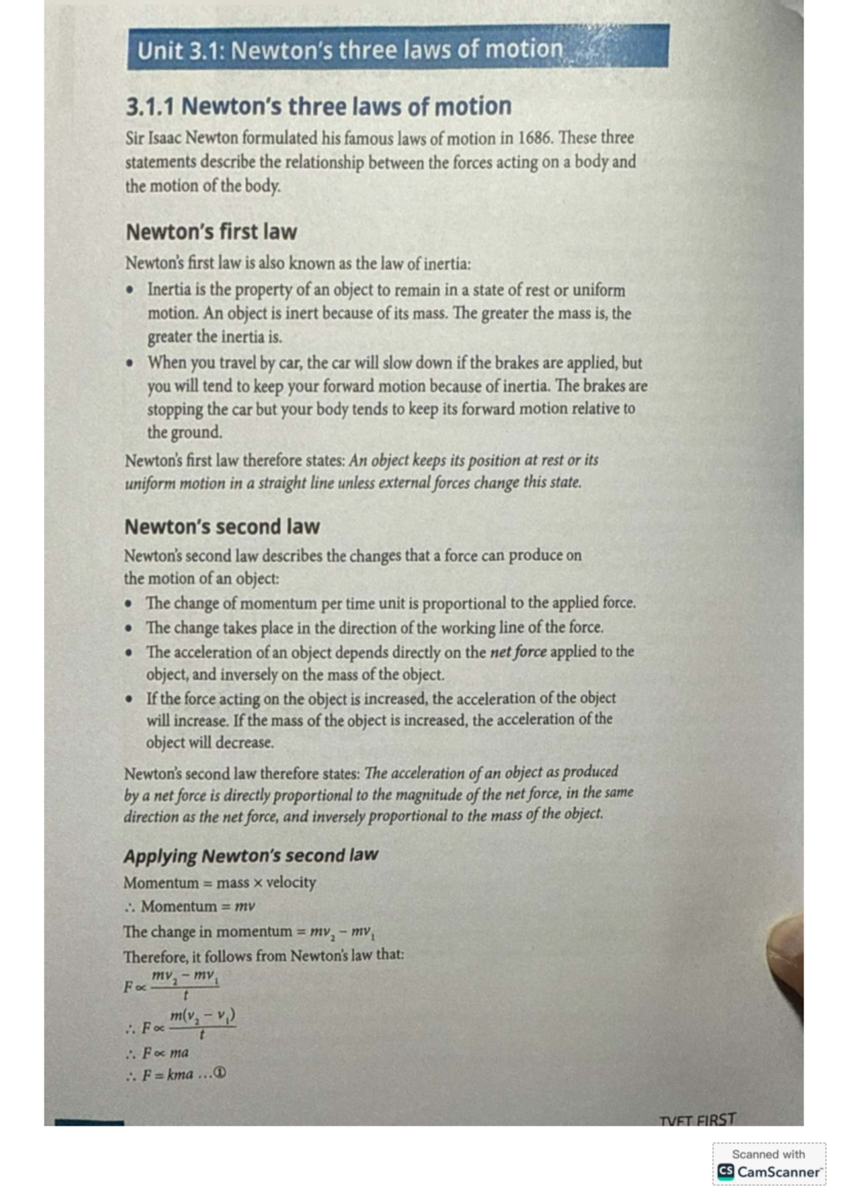 Dynamics and Their Applications in Physics: Study Guide (Unit 3.1 ...