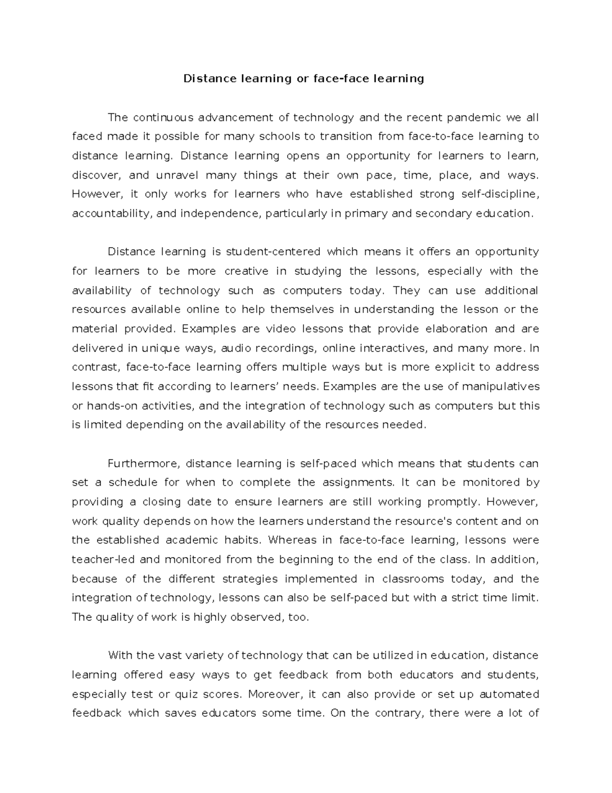 Unit 5 Written Assignment: Comparing Distance and Face-to-Face Learning ...