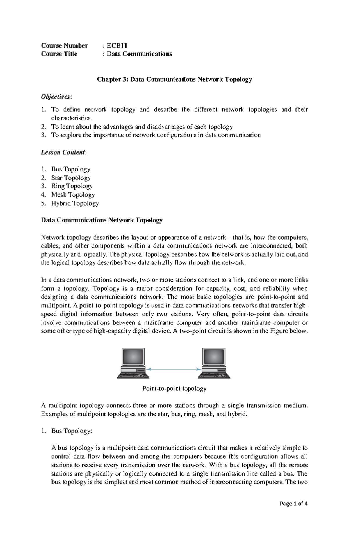 Chapter 3 - Data Communications Network Topology - Course Number : ECE Course Title : Data - Studocu
