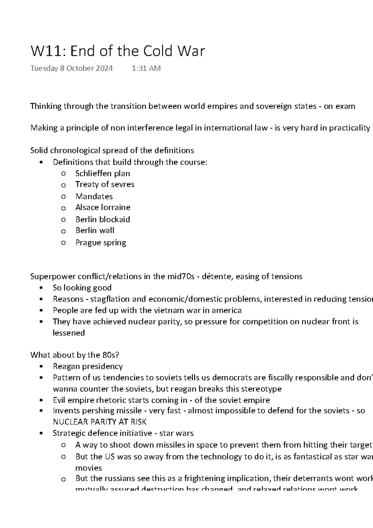 W11 End of the Cold War - lecture notes for w11 - Thinking through the ...