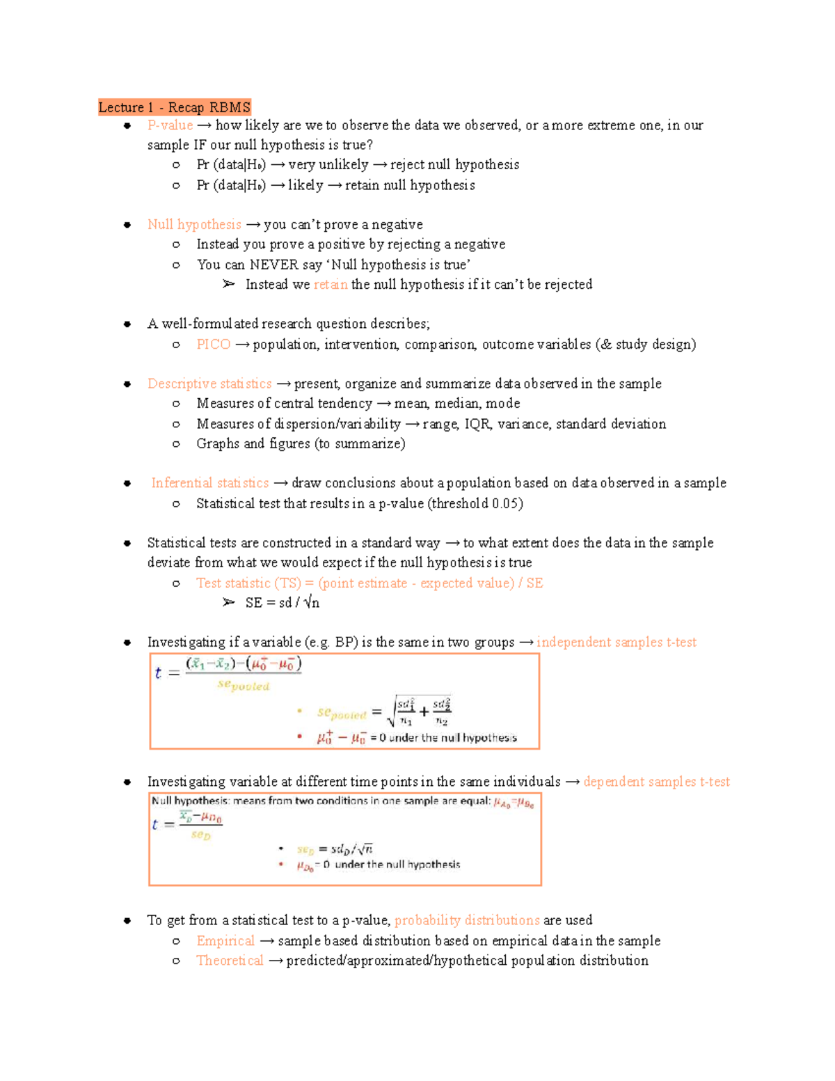 Lecture 1 recap: Understanding hypothesis testing and statistical ...