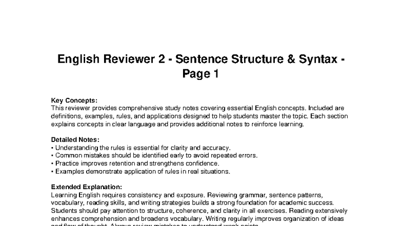 English Reviewer 2: Mastering Sentence Structure and Syntax - Studocu