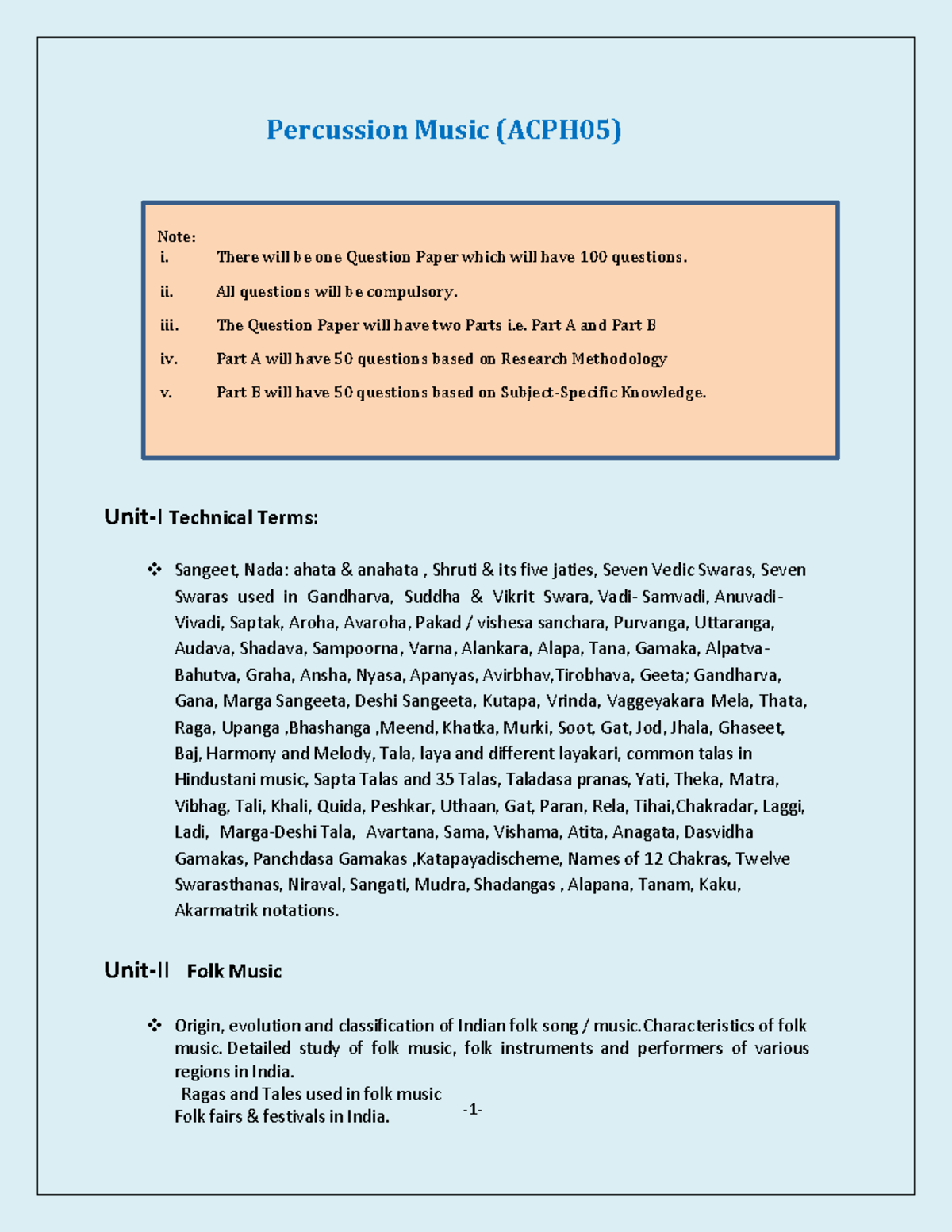 Entrance Exam Syllabus for Percussion Music (ACPH05) - Studocu