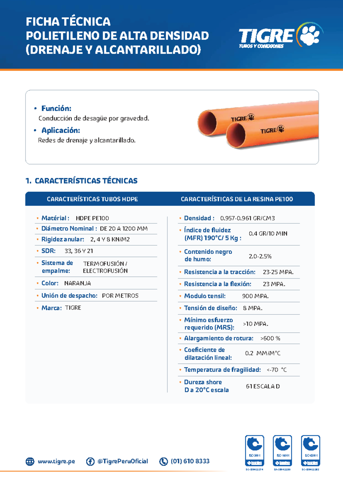 Ficha Técnica NTP ISO 8772: Características de Tuberías HDPE Naranja ...
