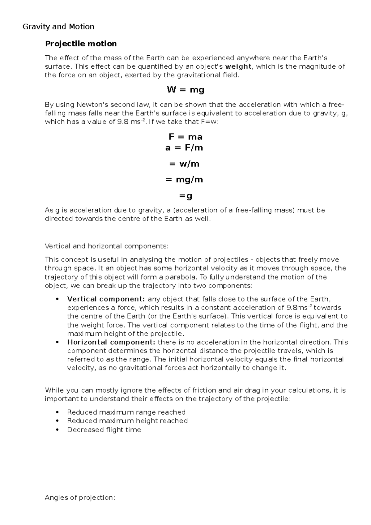 Gravity and Motion - Unit 3 WACE Physics - Projectile motion The effect ...