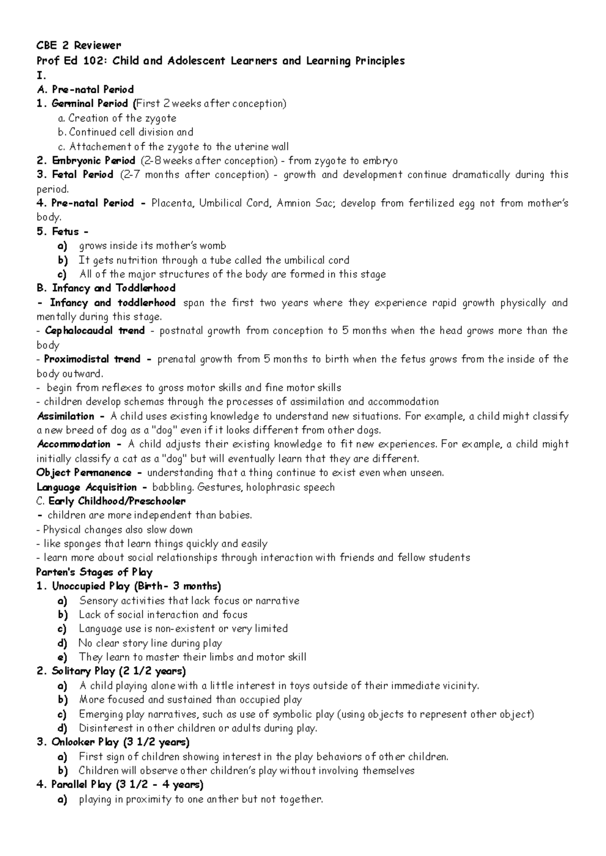 CBE 2 Prof Ed 102 Review: Child Development Stages and Principles - Studocu