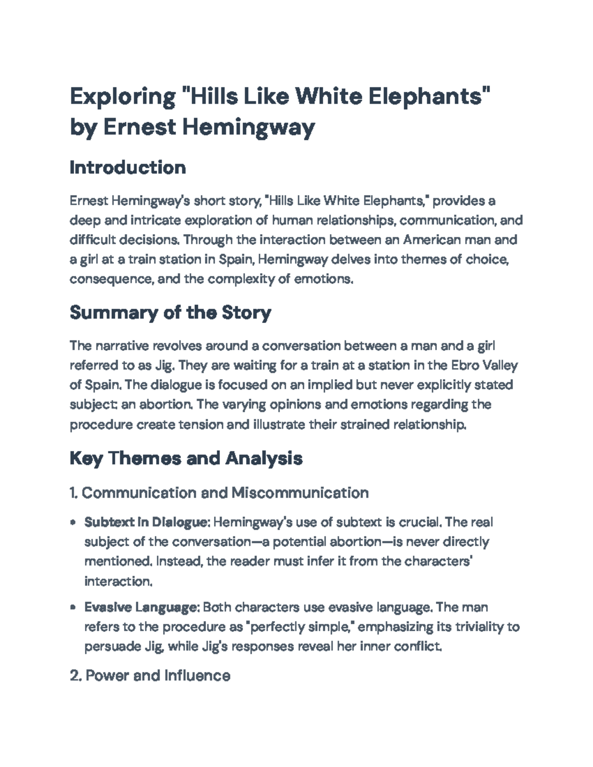 Analysis of Key Themes in Hemingway's "Hills Like White Elephants ...
