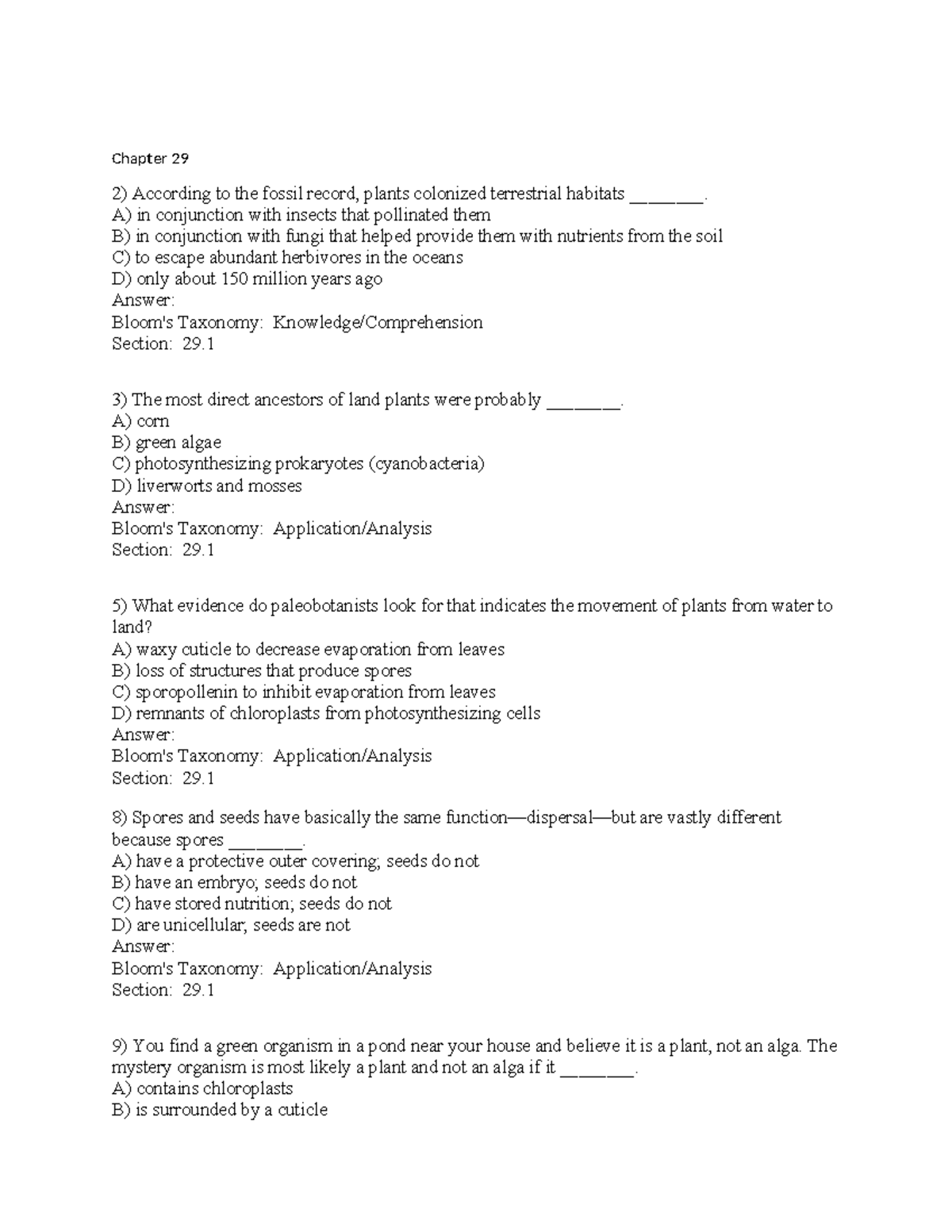 Plant Biology Study Guide: Key Concepts & Evolutionary Traits (BIOL 101 ...