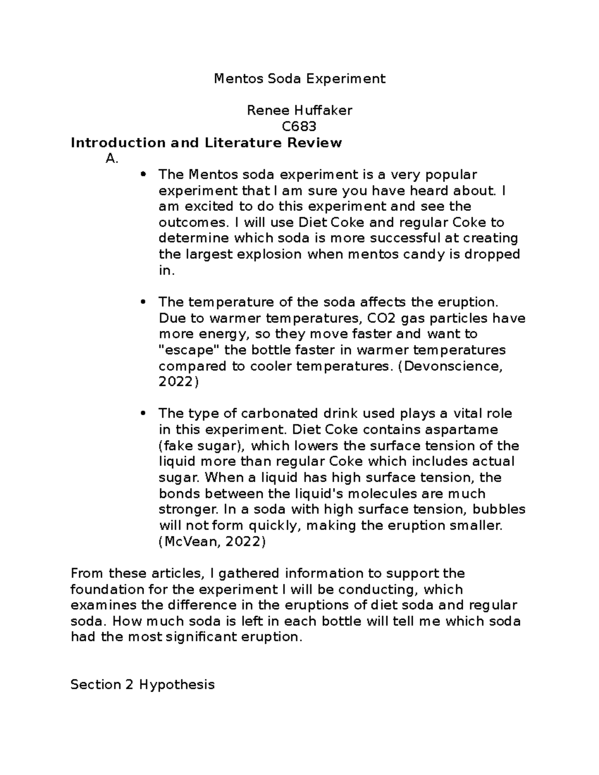 Mentos Soda Geyser Experiment - Mentos Soda Experiment Renee Huffaker C Introduction and ...