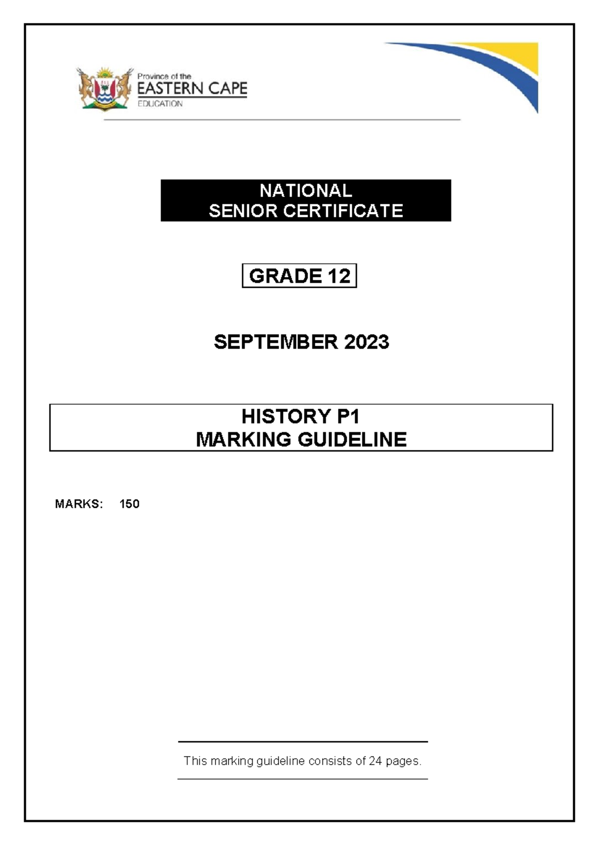 History P1 Grade 12 September 2023 Marking Guideline Memo - Studocu