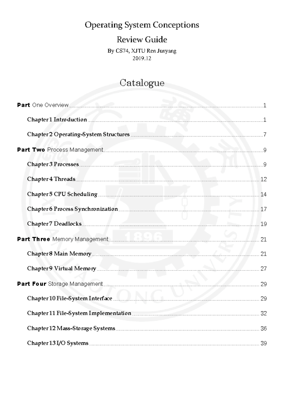 Operating System Concepts Review Guide - CS74, XJTU 2019 - Studocu