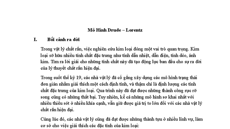 Mô Hình Drude Lorentz: Nghiên Cứu Tính Chất Kim Loại - Studocu