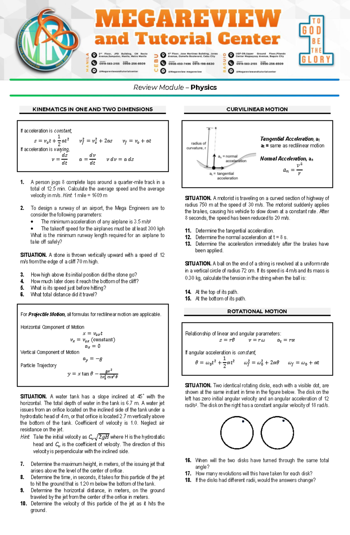 Review Module 09: Kinematics in One and Two Dimensions S2025 - Studocu