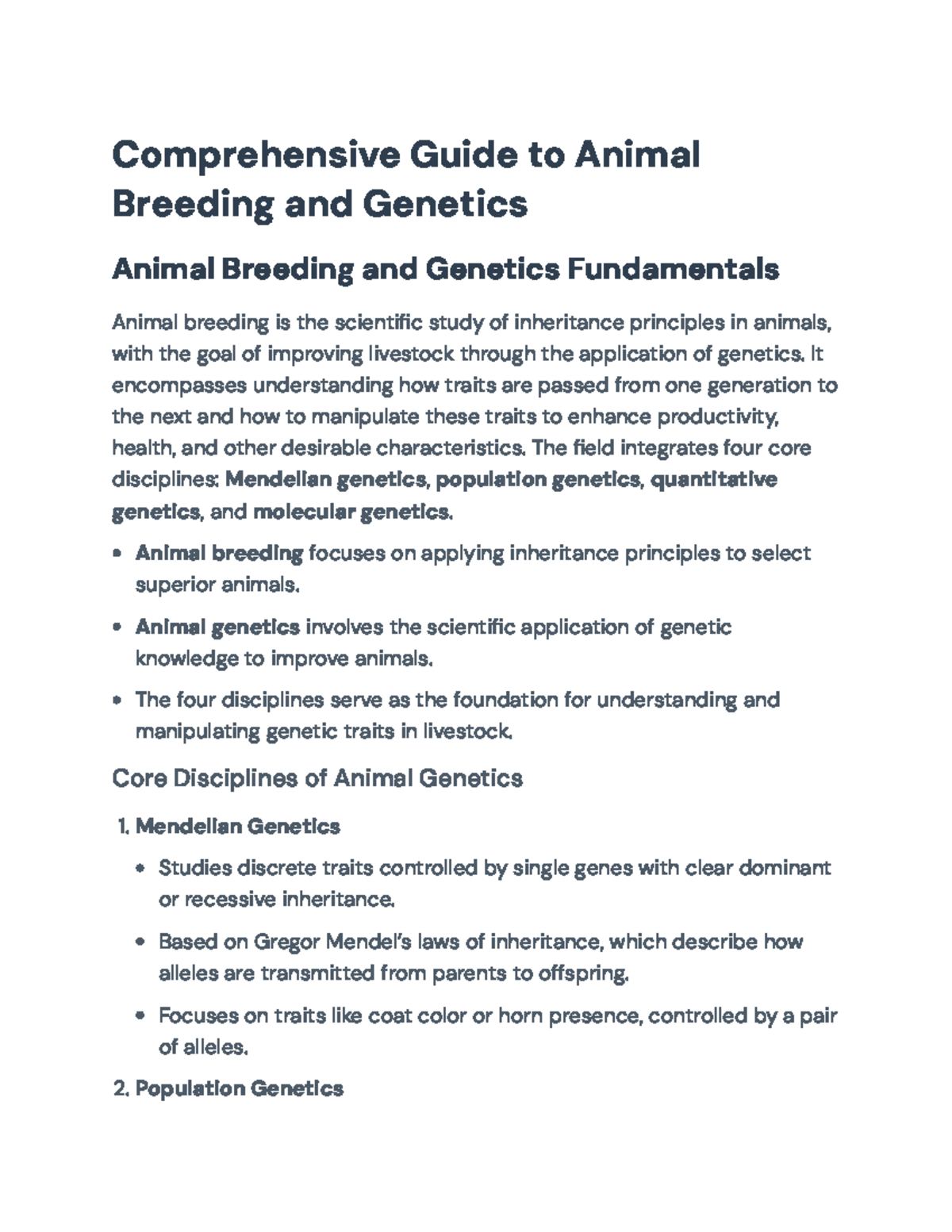 Comprehensive Overview of Animal Breeding & Genetics Principles - Studocu