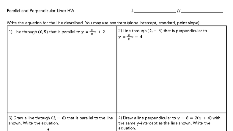 Parallel and Perpendicular Lines HW & Answer Key - Studocu