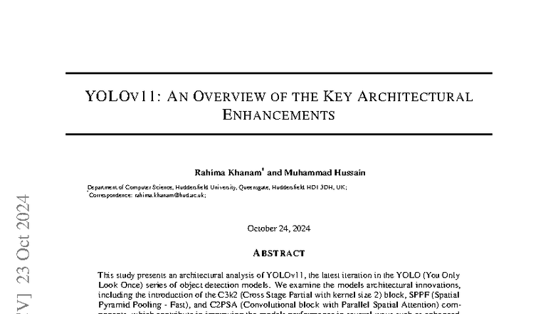 YOLOv11: Key Architectural Enhancements and Performance Analysis - Studocu