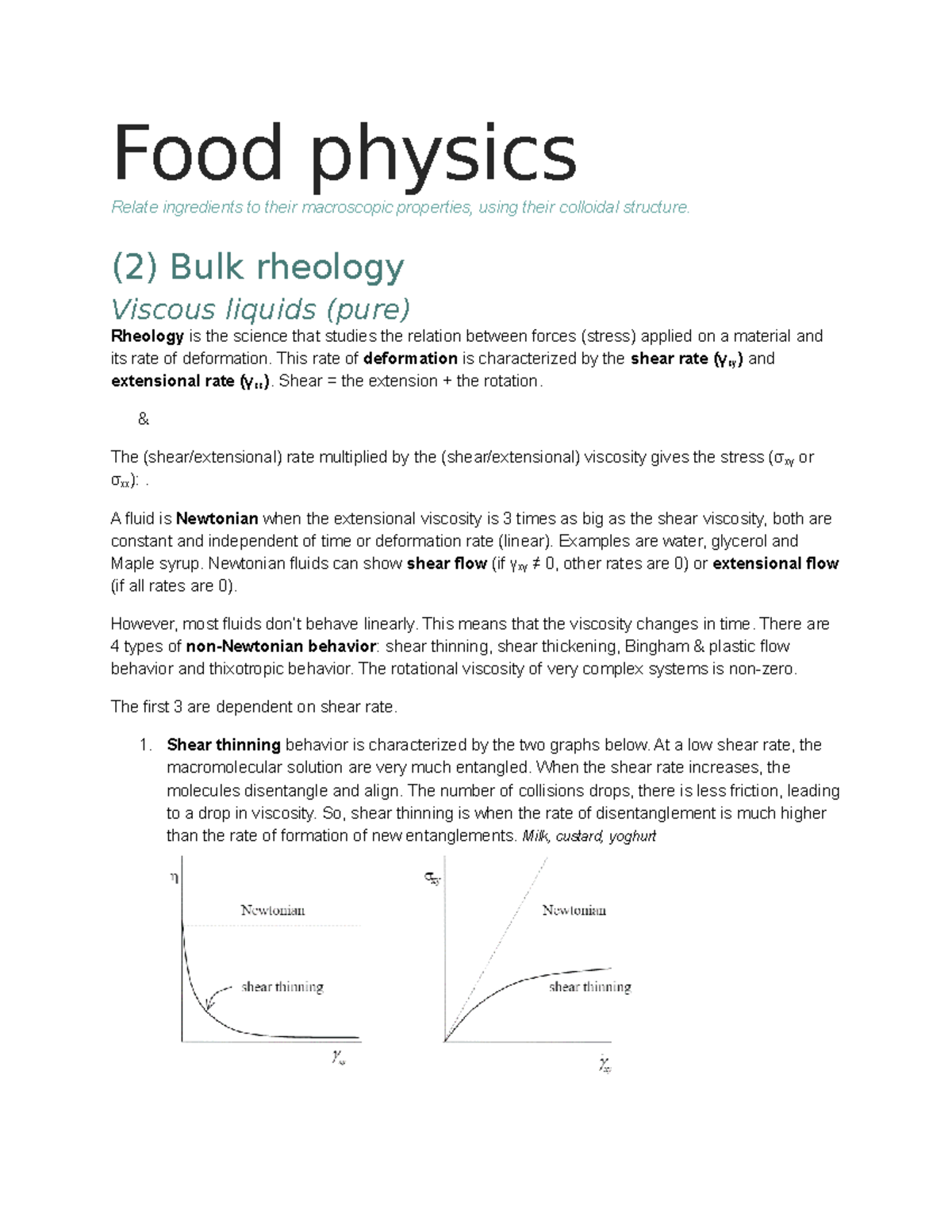 Food Physics Summary: Key Concepts and Interactions (Course Code: FP101 ...