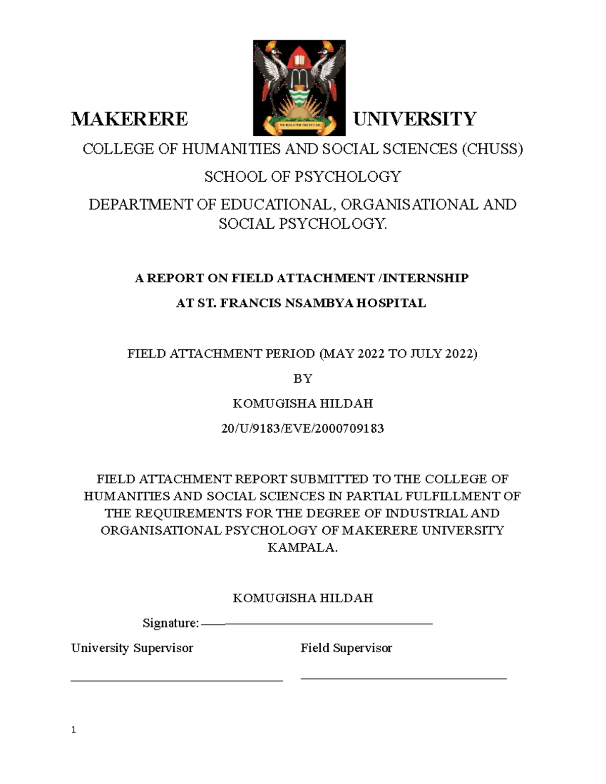 Field Attachment Report: Internship at St. Francis Nsambya Hospital ...