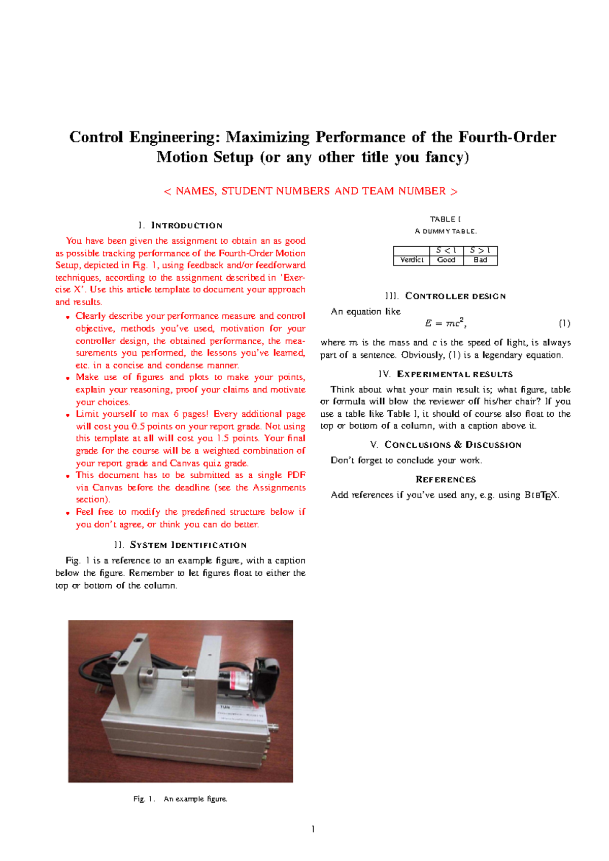 Control Engineering: Motion Setup Performance Report (ENGR 101) - Studeersnel