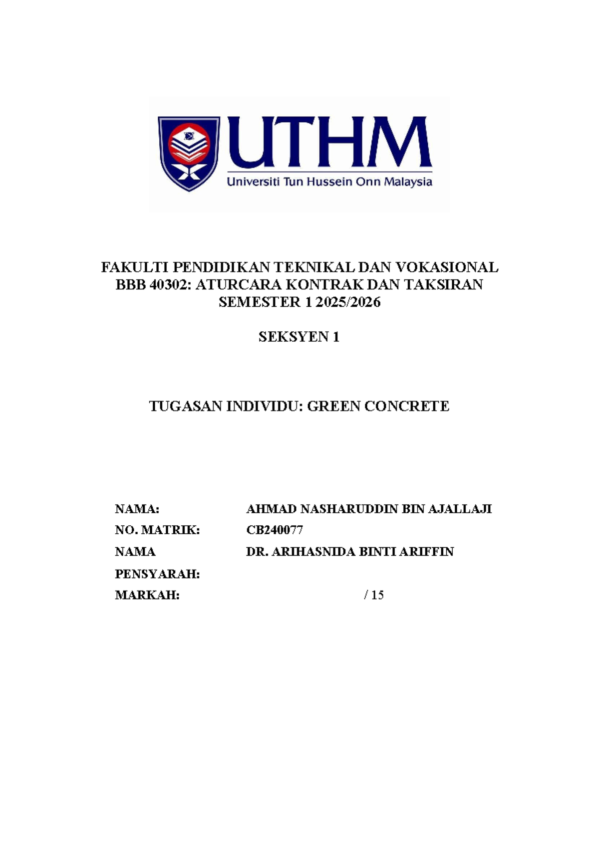 40302: Kajian Green Concrete dan Kesan Alam Sekitar - Studocu