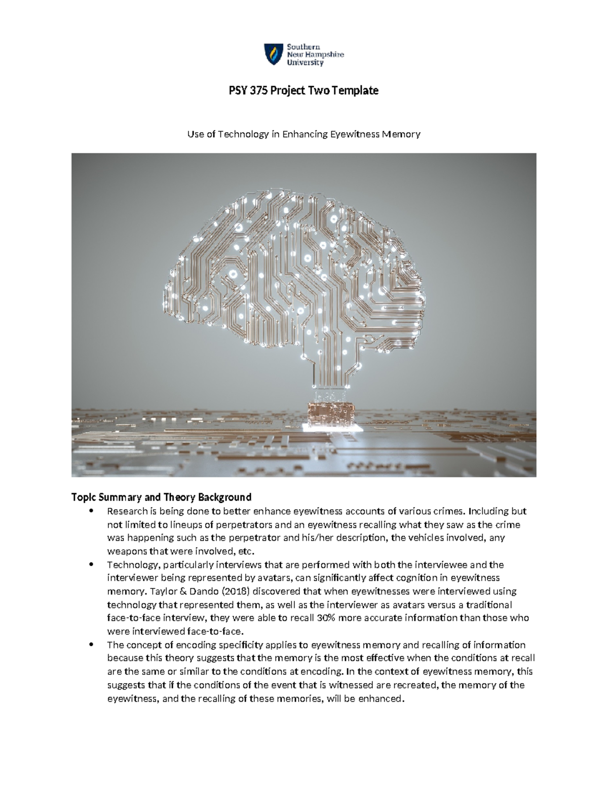 PSY 375 Project Two: Enhancing Eyewitness Memory with Technology - Studocu