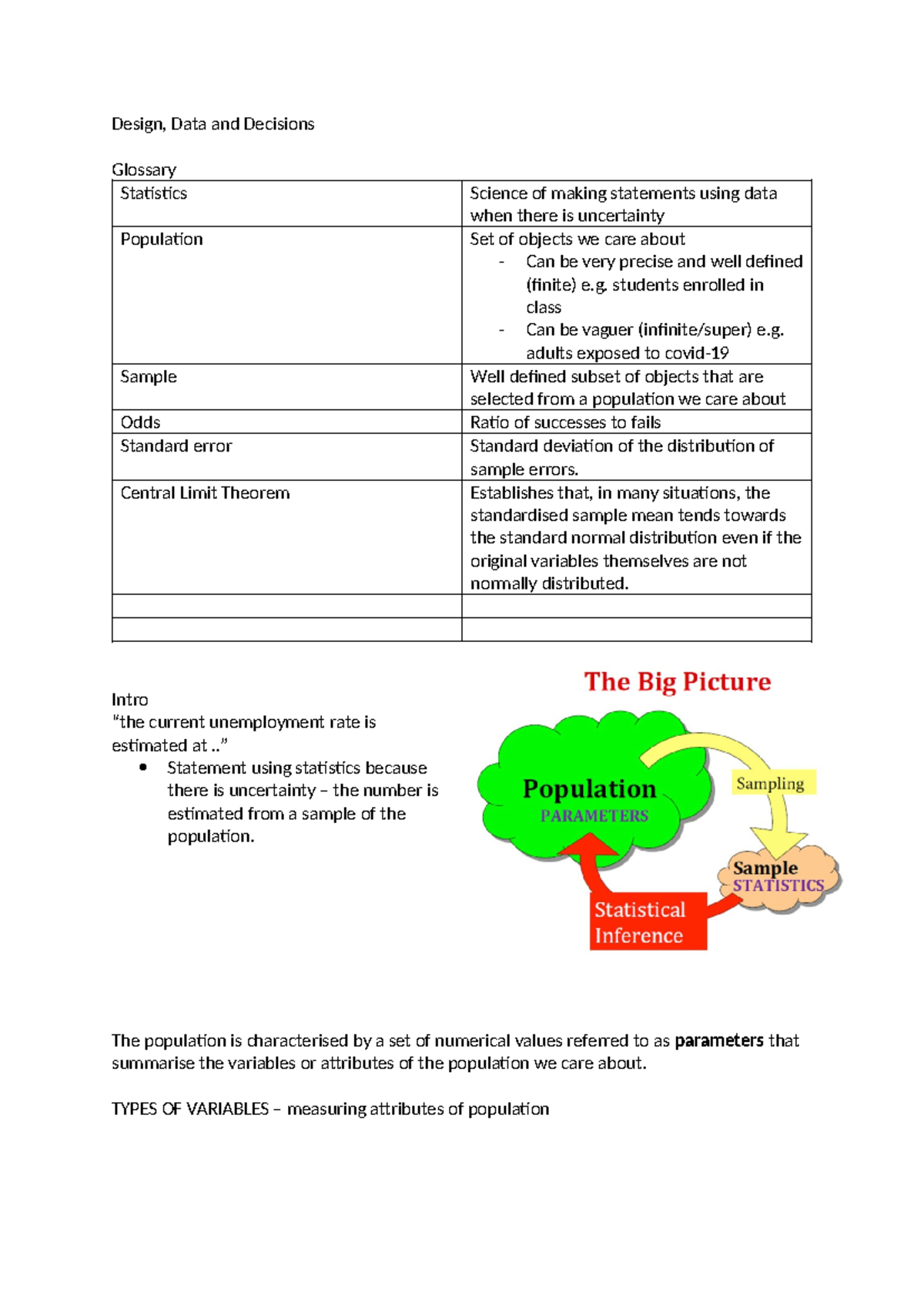 Design course notes - Design, Data and Decisions Glossary Statistics ...