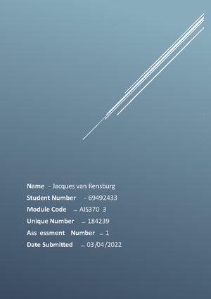 [Solved] Define the term classification based on AIS2601 - Applied Information Science (AIS3705 ...