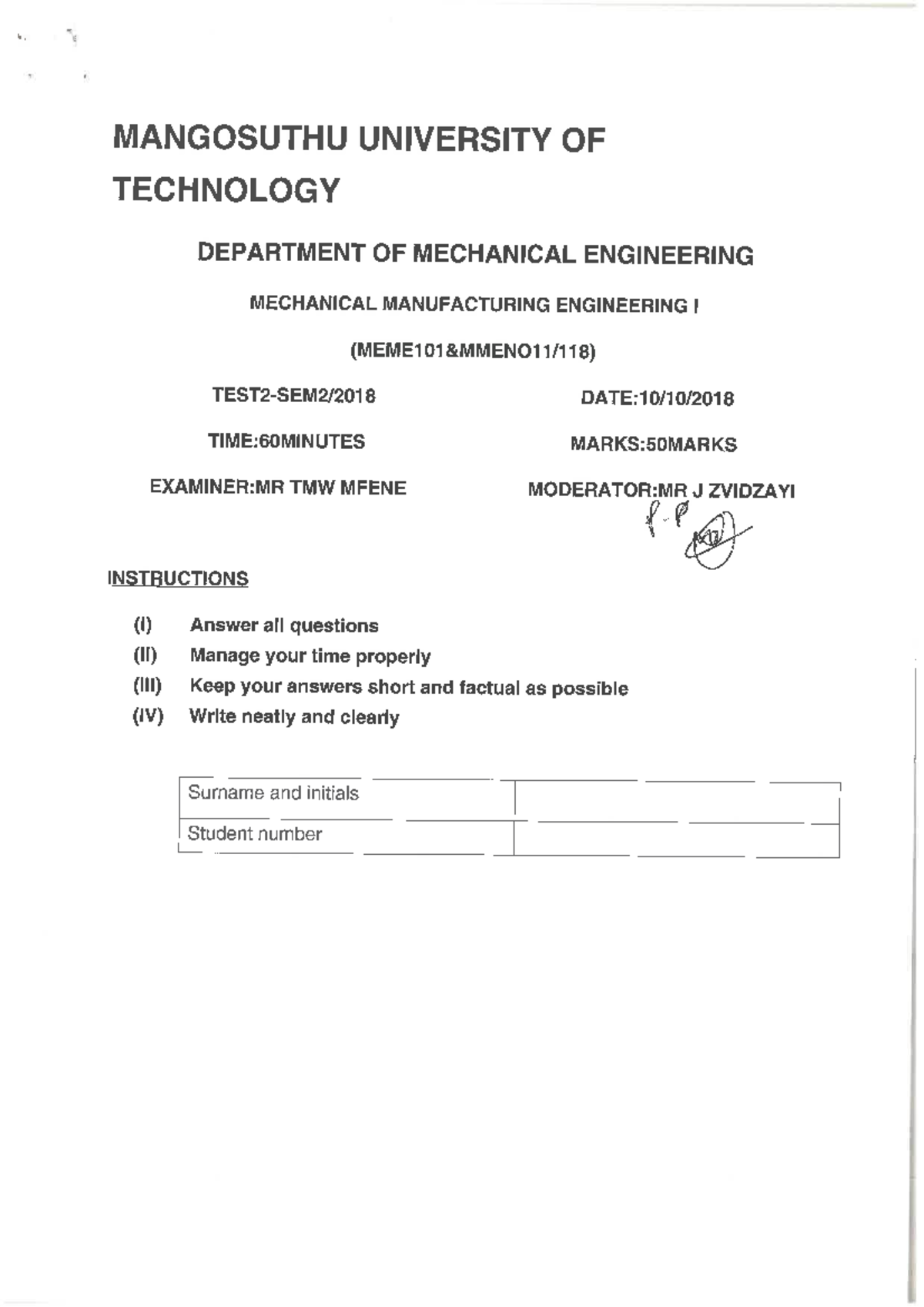MEC 101: Mechanical Manufacturing Engineering I Test 2 Overview - Studocu