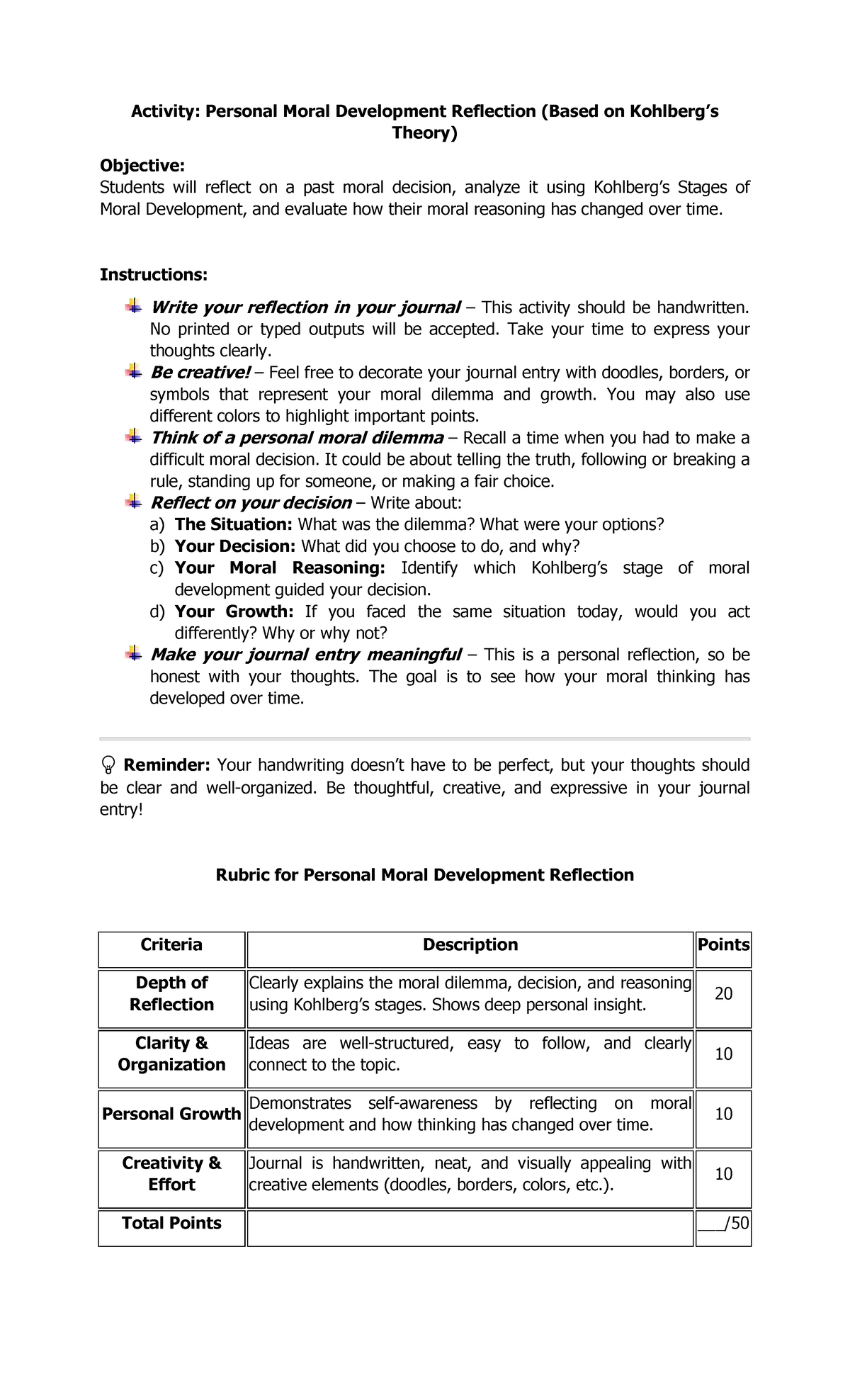 Personal Moral Development Reflection: Analyzing Kohlberg's Stages ...