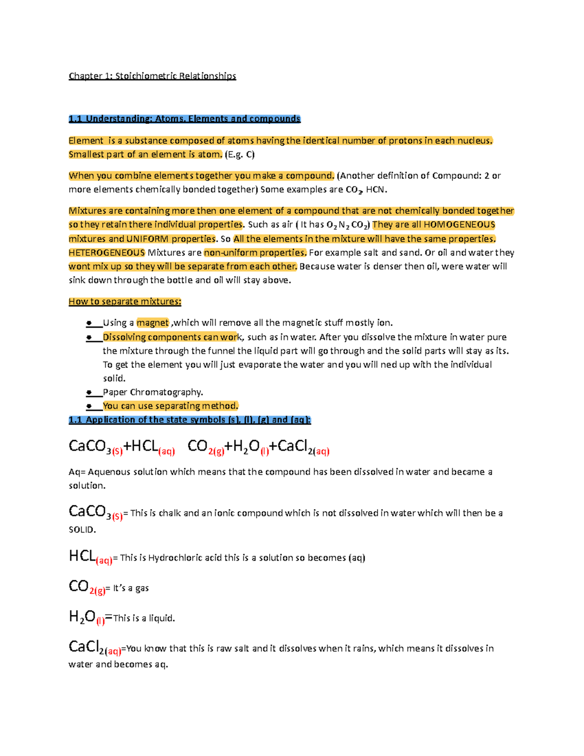Chapter 1: Exam Prep on Stoichiometric Relationships (CHEM101) - Studocu