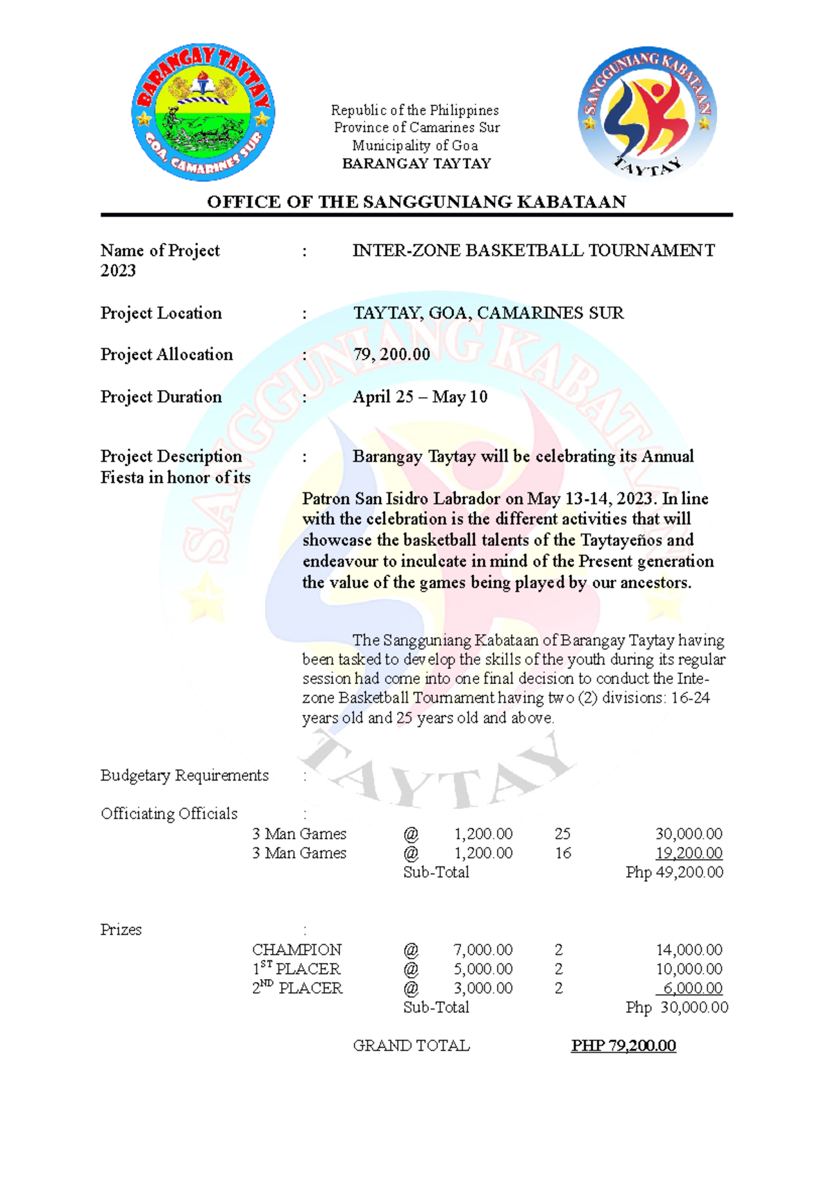Project Proposal: Inter-Zone Basketball Tournament 2023 - Studocu