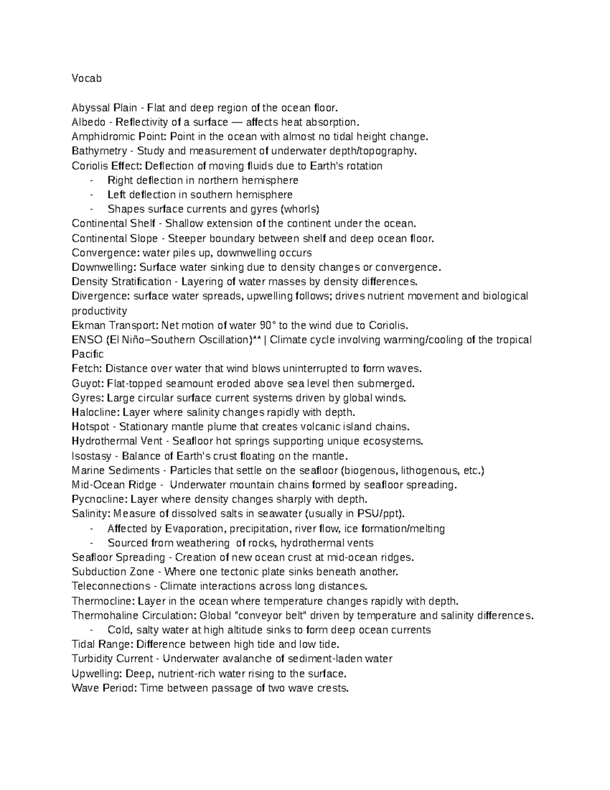 Dynamic Planet: Ocean Floor Features and Processes (Course Code: Vocab ...