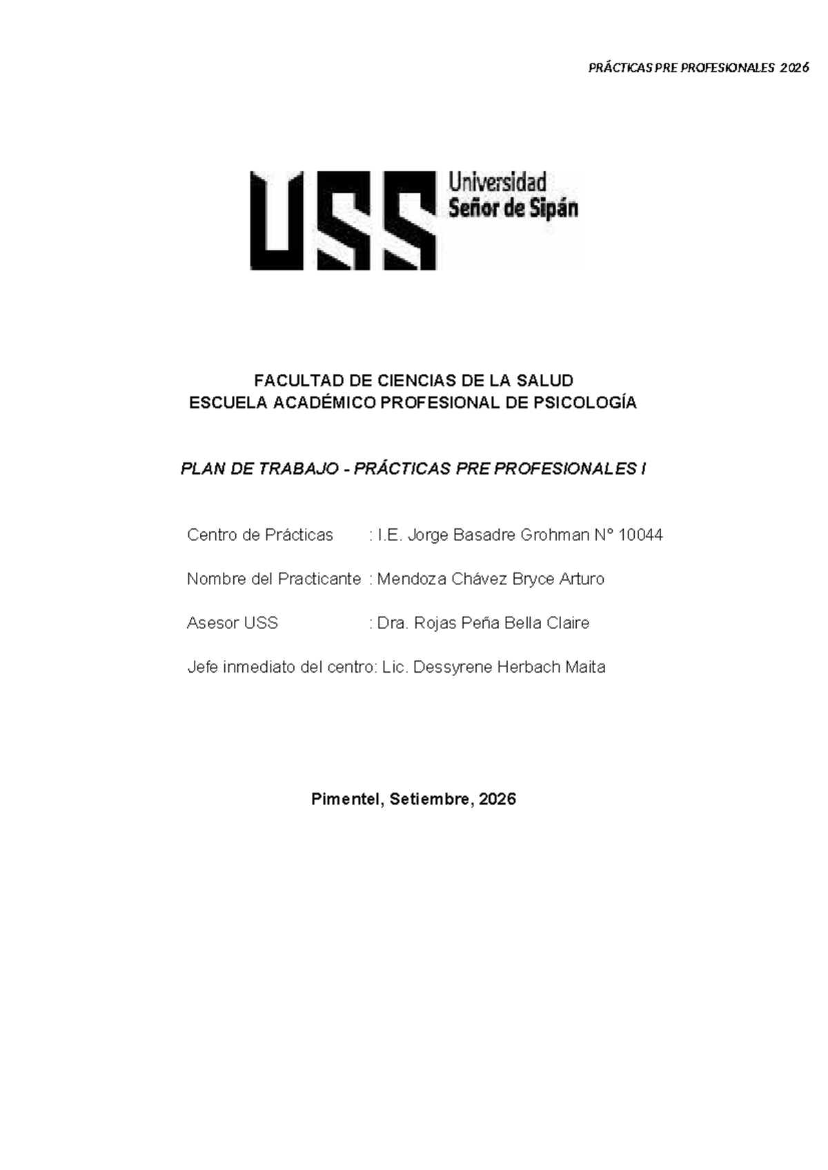 PRÁCTICAS PRE PROFESIONALES I 2026: PLAN DE TRABAJO DE MENDOZA CHÁVEZ ...