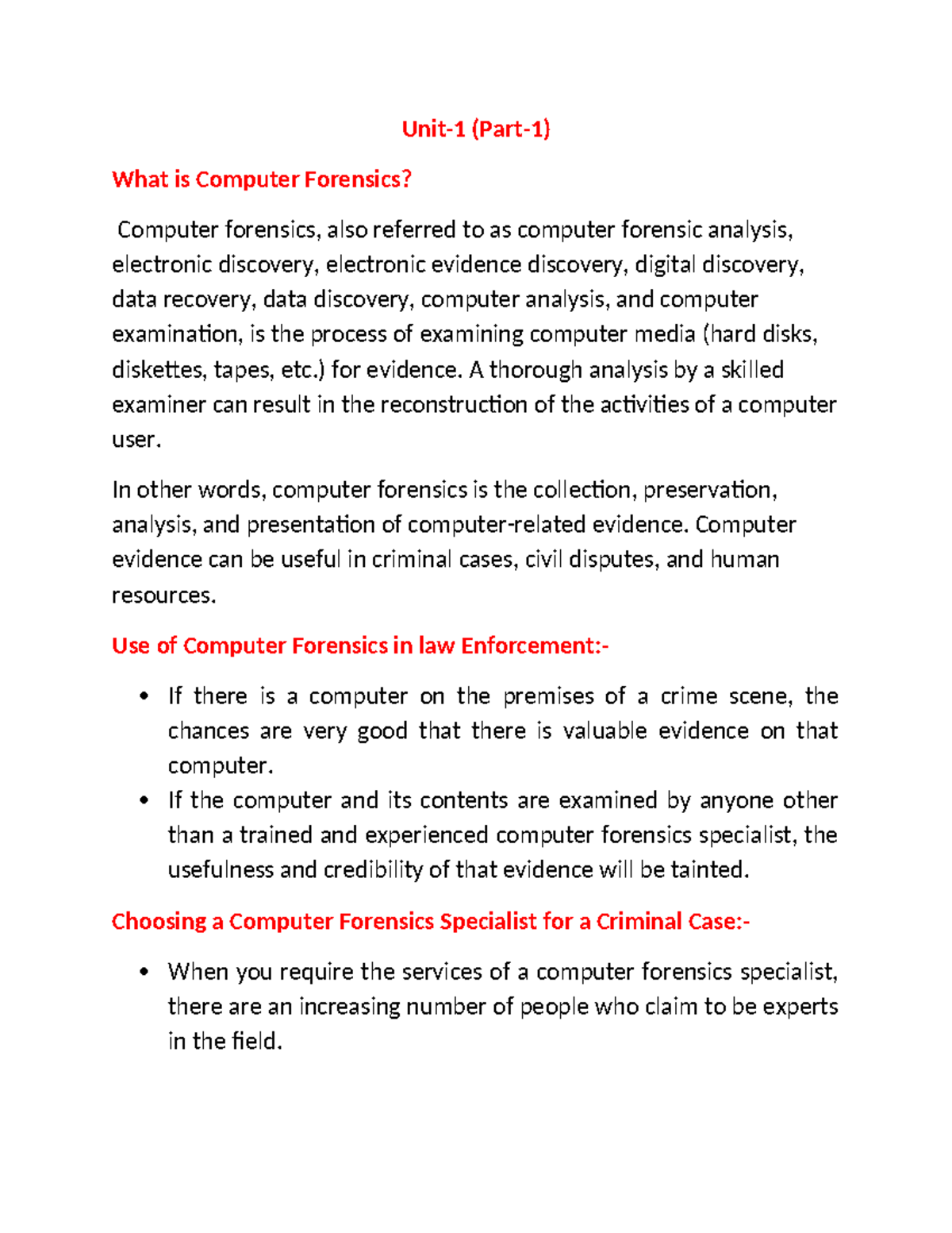 Computer Forensics Part 1 in Unit 1 - Unit-1 (Part-1) What is Computer ...