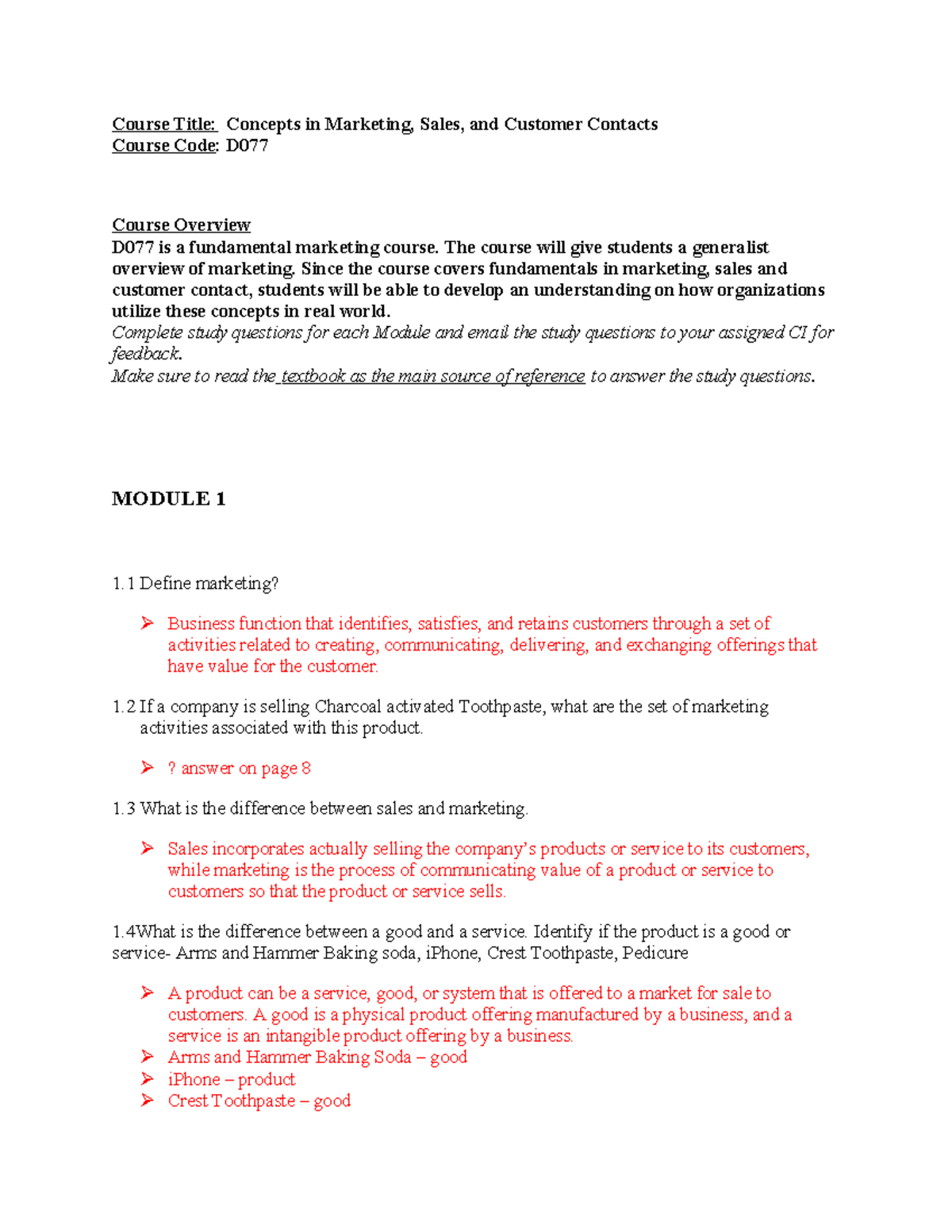 D077 - Concepts in Marketing: Module 1 Study Notes - Studocu