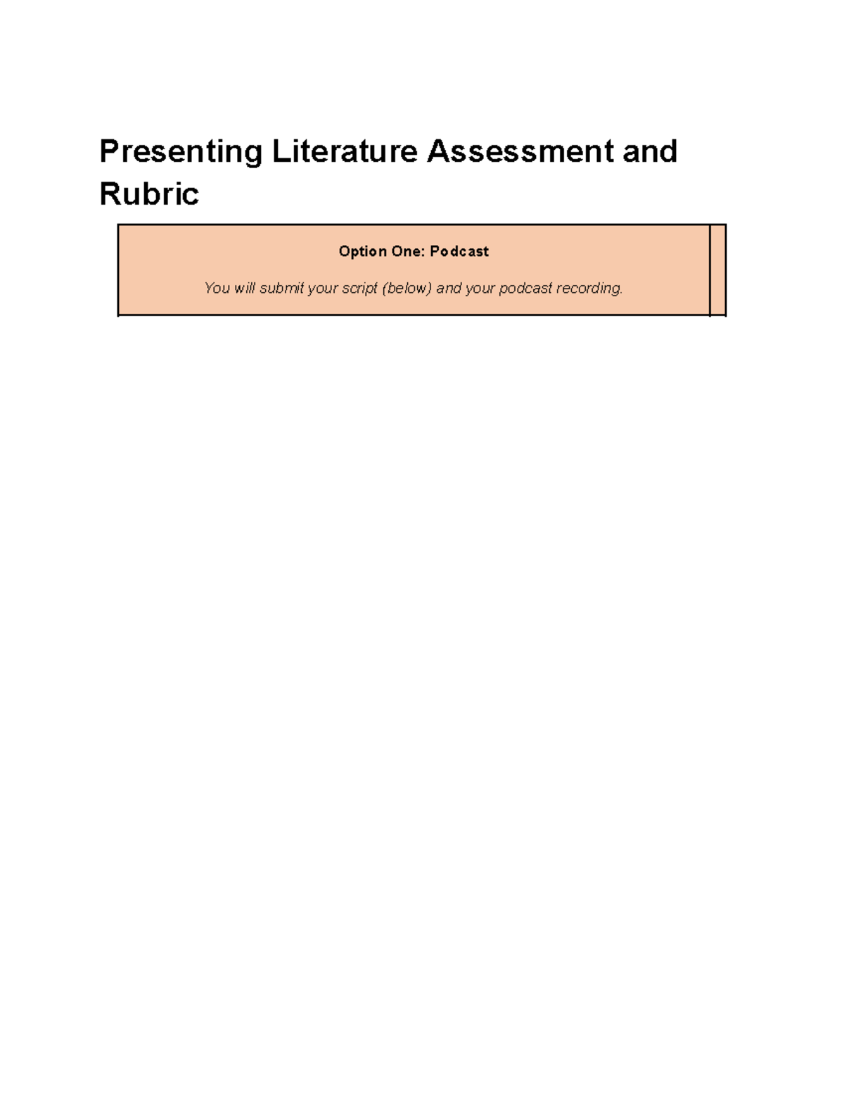 English 3.06 Literature Presentation Assessment & Podcast Rubric - Studocu