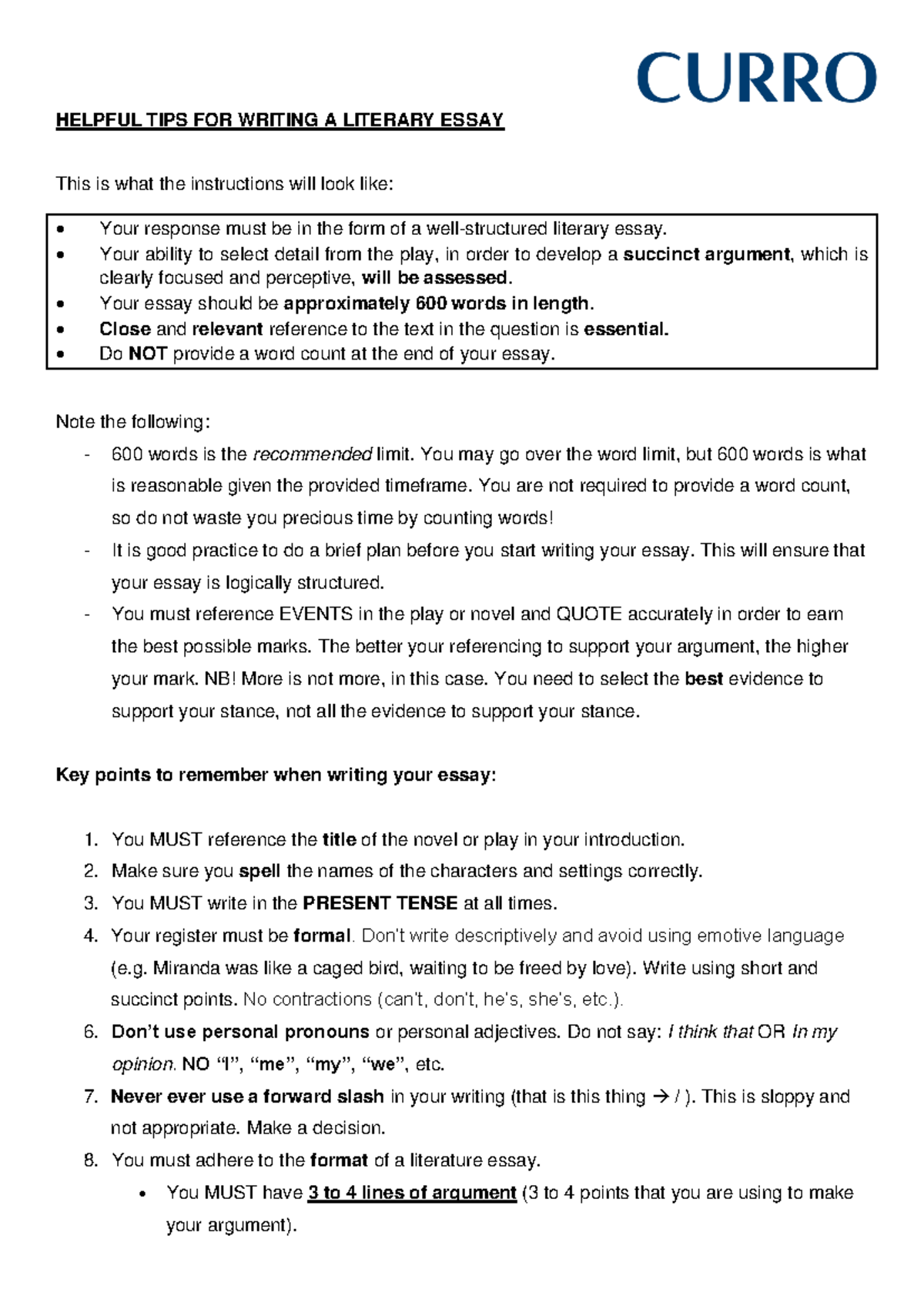 Literary Essay Writing Tips: A Guide for Success in ENG101 - Studocu