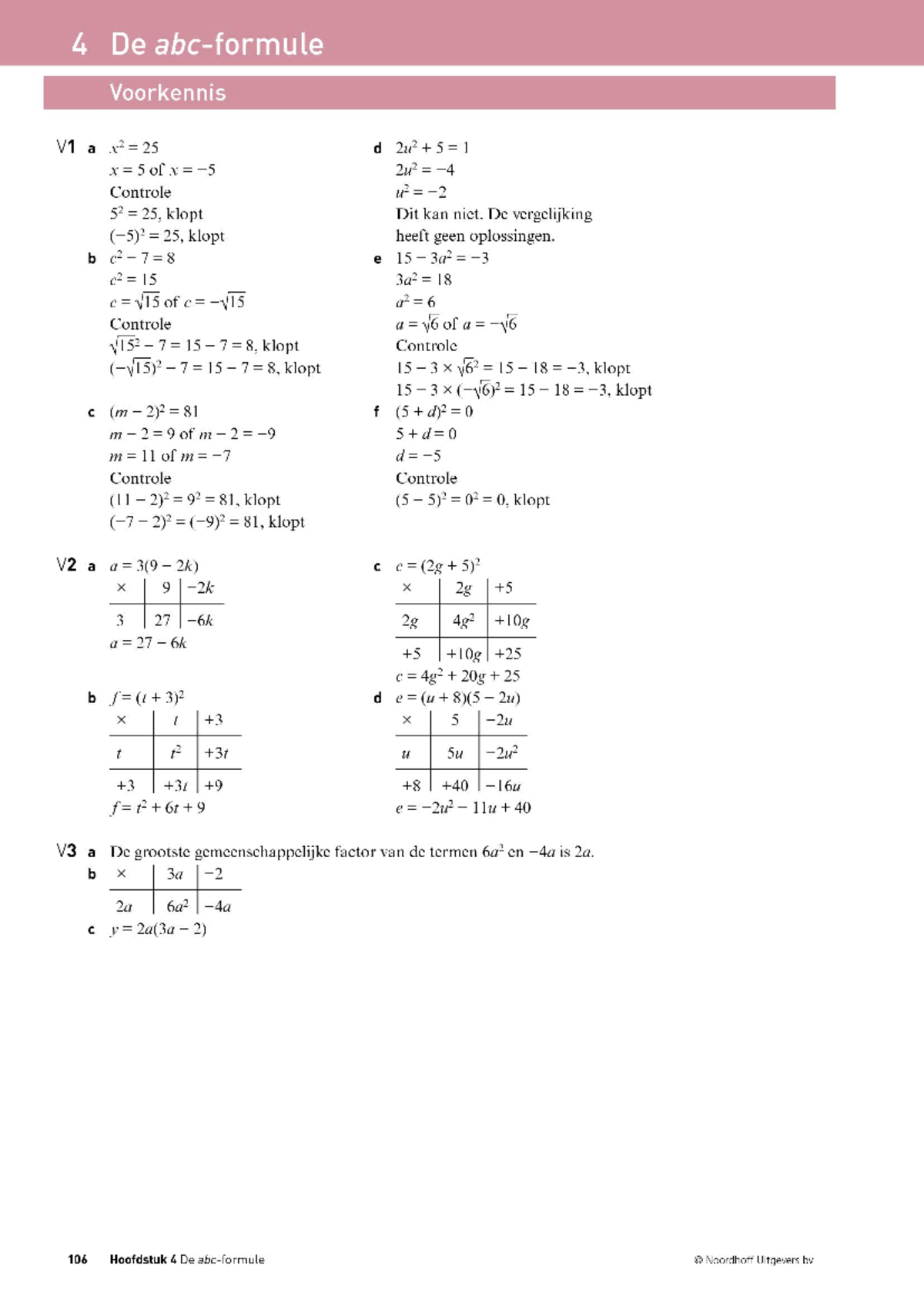 H3 Deel A Uitwerkingen H4 De ABC Formule en Kwadratische Vergelijkingen ...