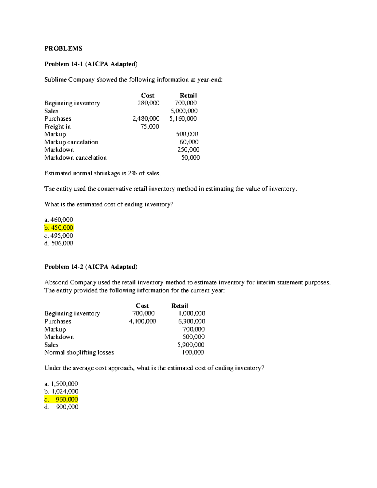 Problems on Retail Inventory Method for INACC 1 - Studocu