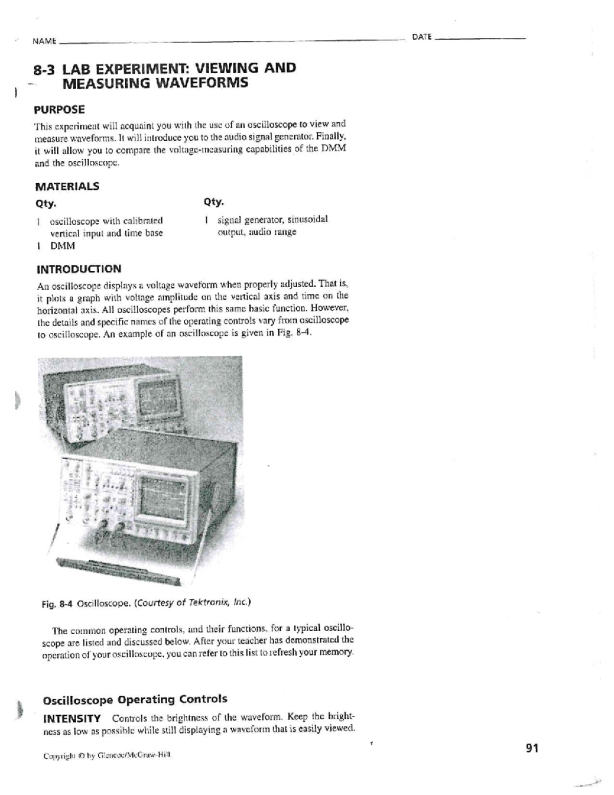 Lab Experiment: Viewing and Measuring Waveforms (Oscope Lab 005467 ...